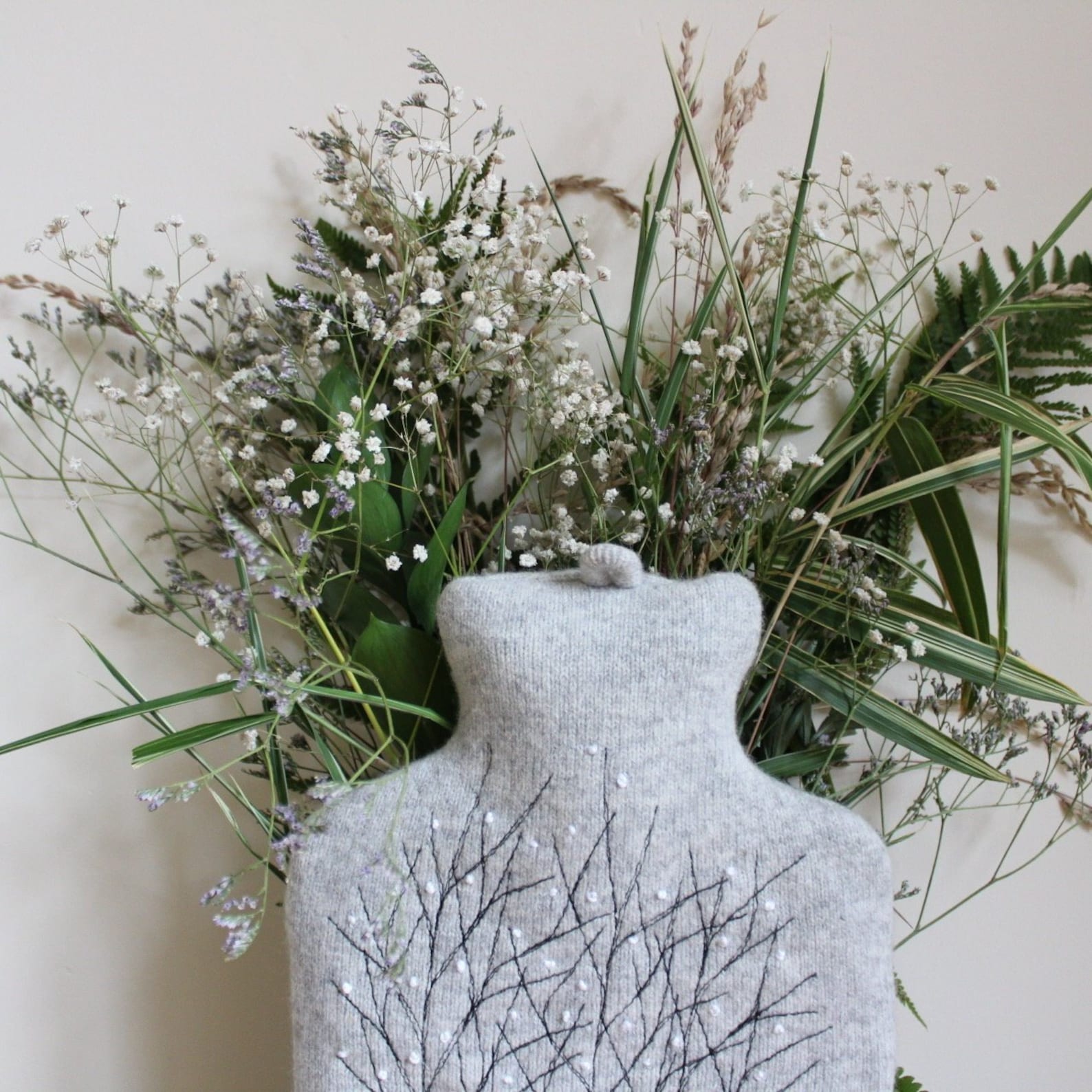 Hot Water Bottle With Grey Treeline Design in PEARL GREY 2L - Etsy