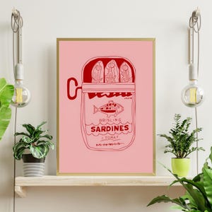 Retro Sardine Can Art Print - Vintage Kitchen Wall Decor, Minimalist ...