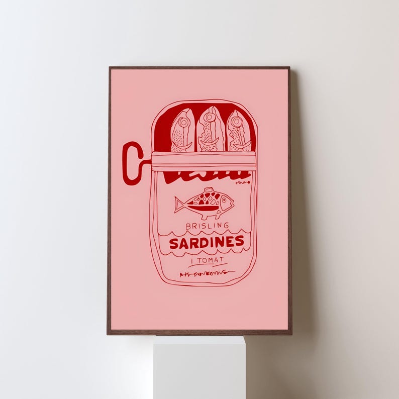 Retro Sardine Can Art Print - Vintage Kitchen Wall Decor, Minimalist ...