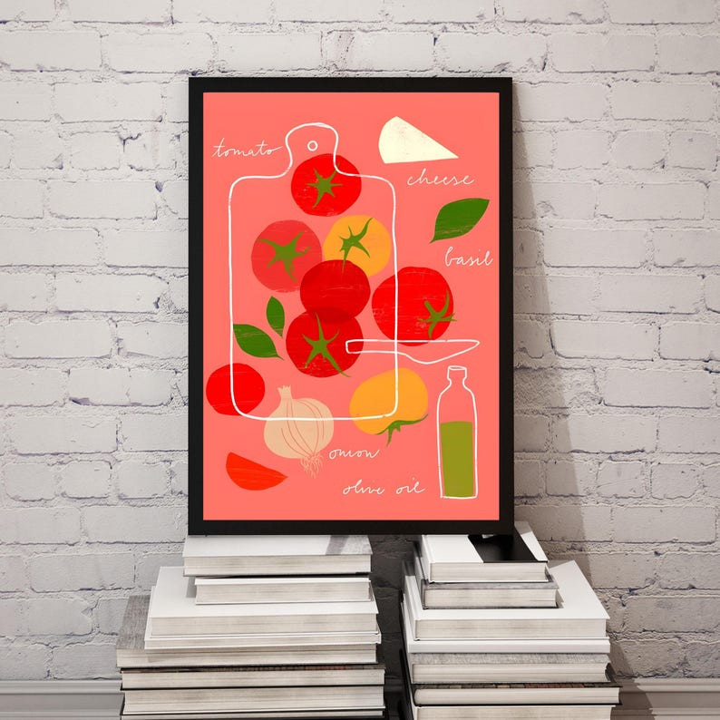 Tomato Kitchen Art Print | Italian Food Poster | Red Veggie Wall Decor ...