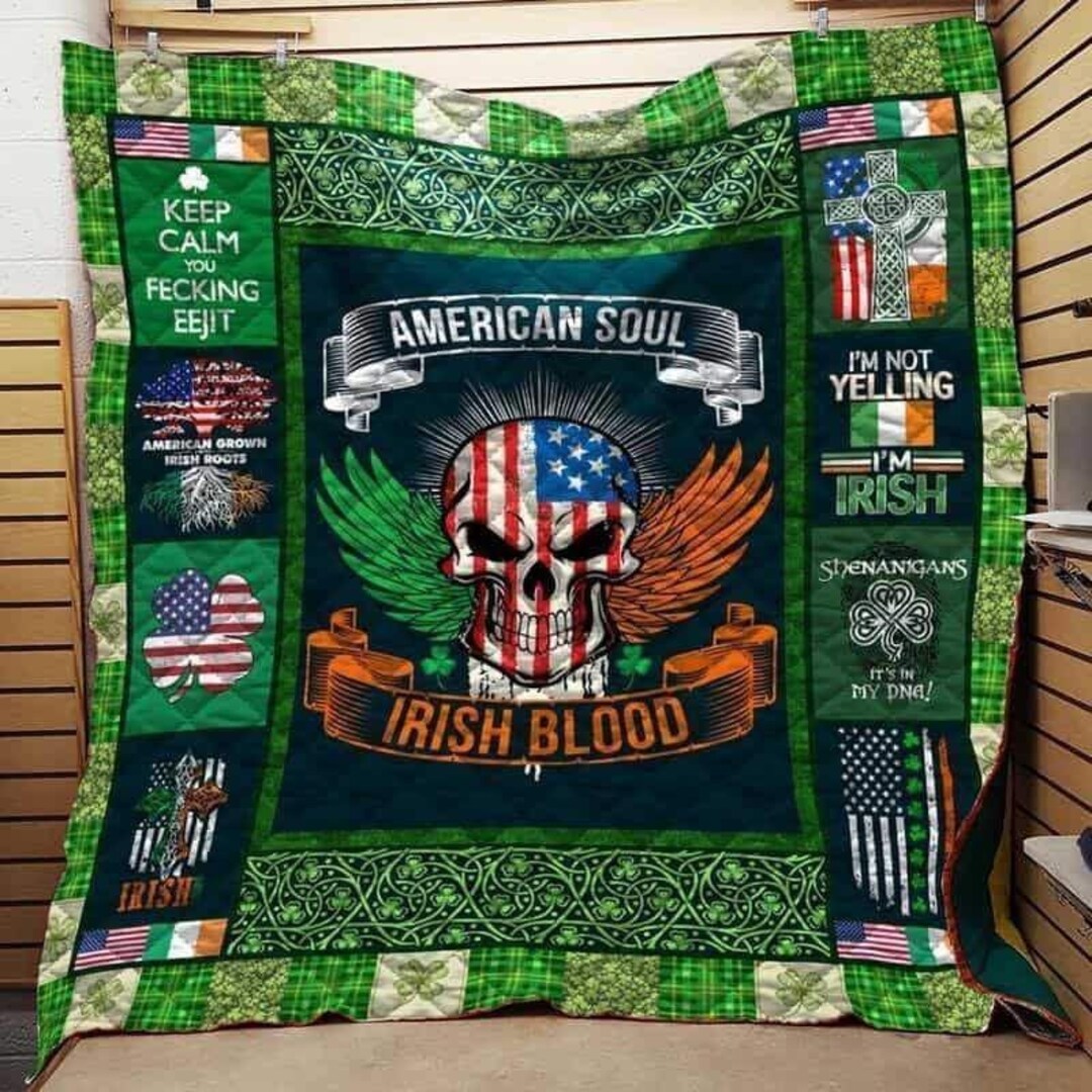 Skull Irish Blood St Patty Day Quilt St Patricks Quilt, Irish Shamrock ...
