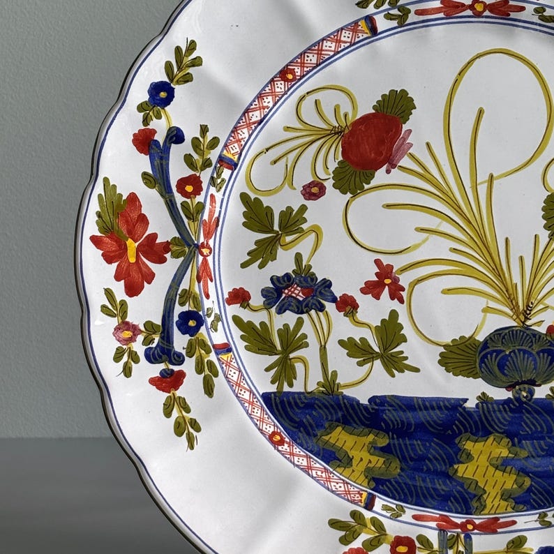 Italian Faience Dinner Plate: Hand-painted Blue Carnation Majolica ...