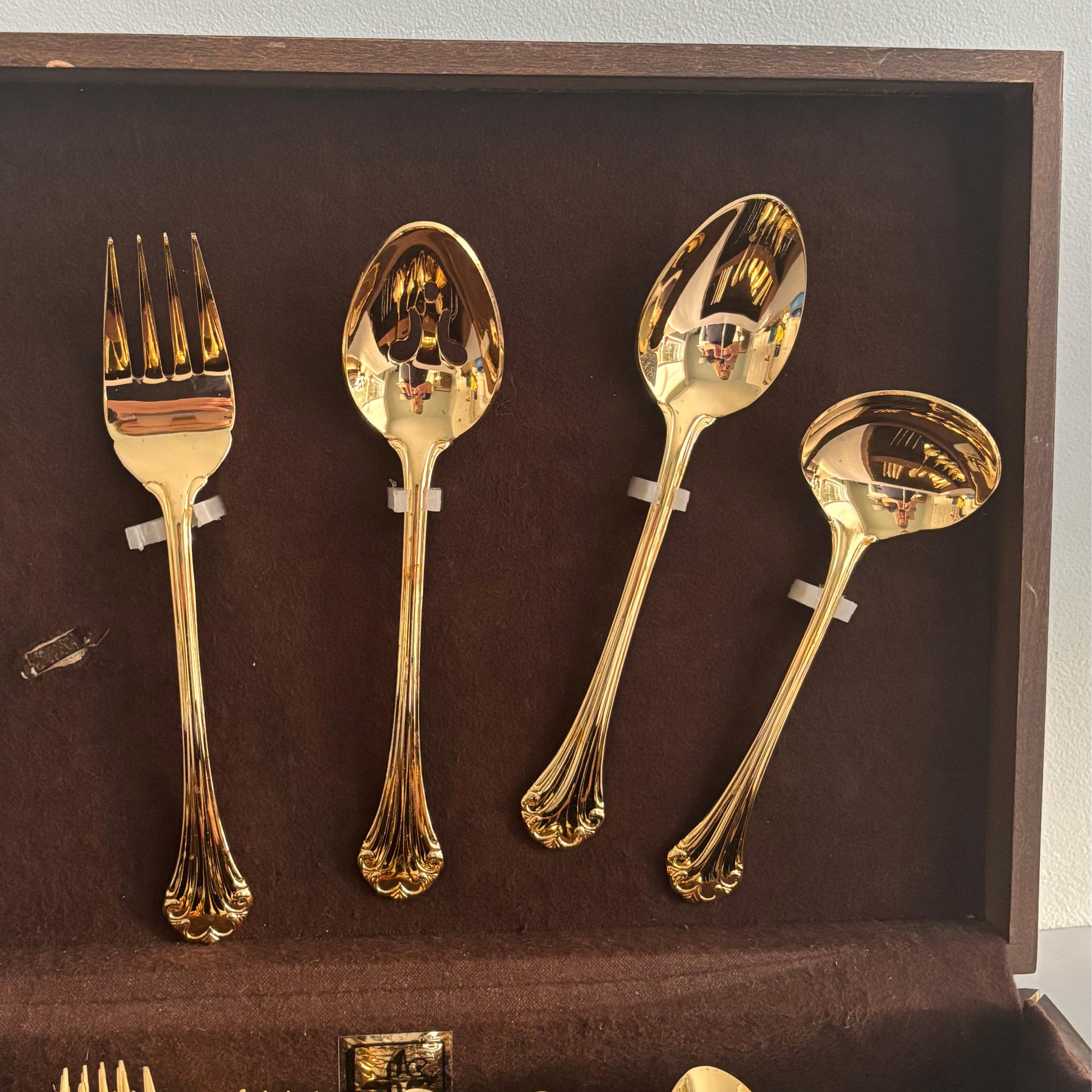 Vintage 24K Gold-plated Flatware Set, Korean Made, 52-piece With Case ...