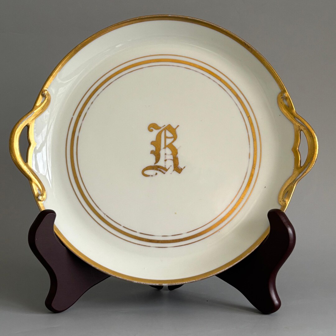 Antique Limoges Cake Plate Wish Gilded Double Handles C. 1890s, Gold ...