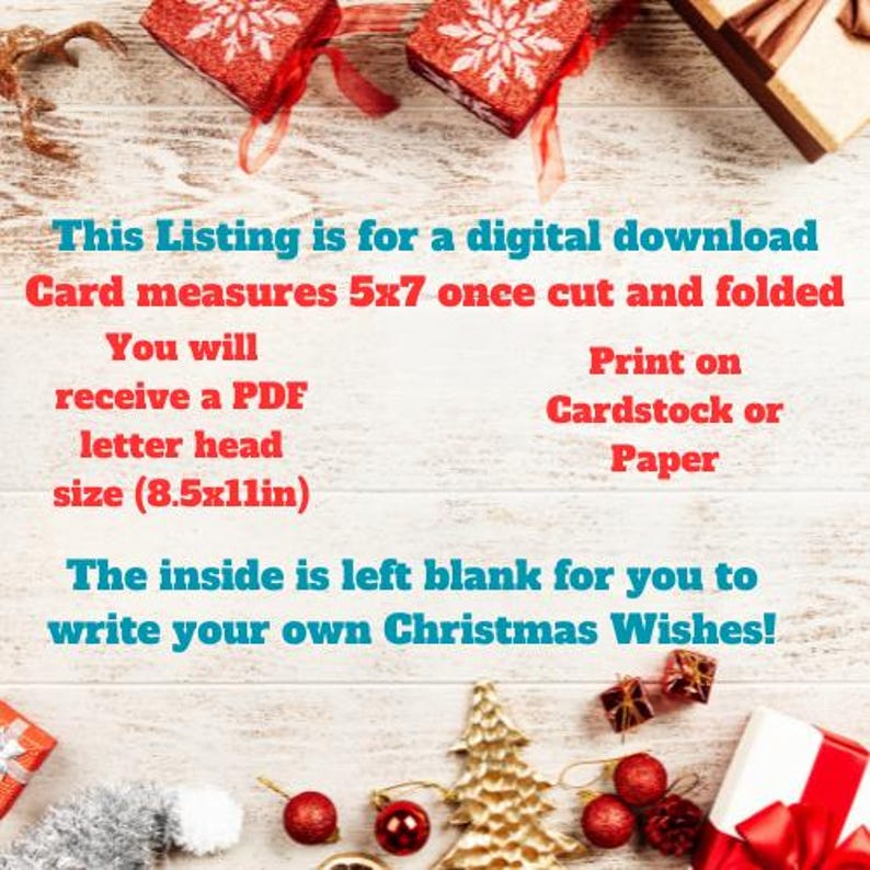 Printable Christmas Card, 5x7 Card, Watercolor Folk Art Greeting Card ...