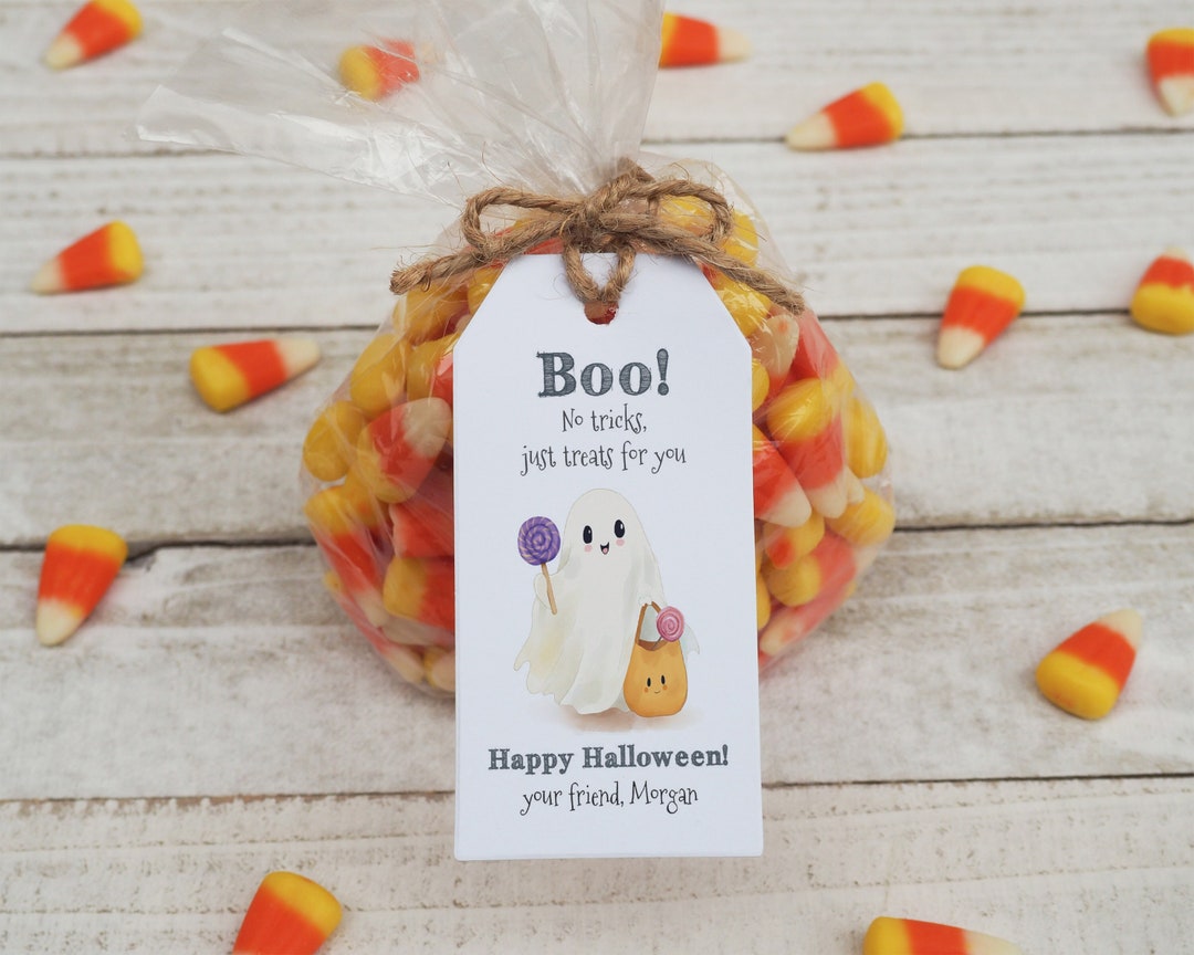 Halloween Gift Tags, Ghost Treat Bag Tags, No Tricks Just Treats Party ...
