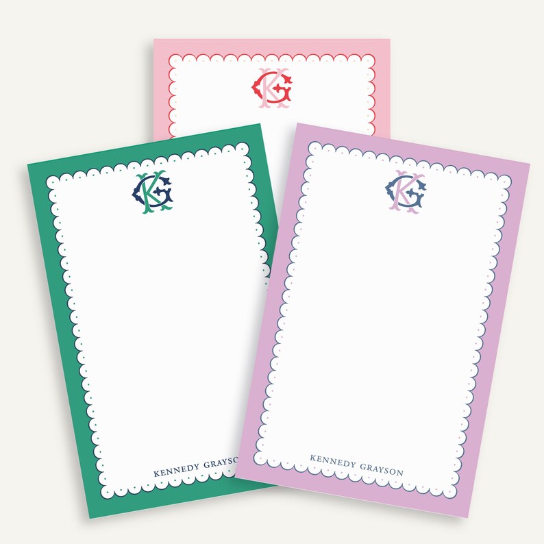 Personalized Notepad: Scallop Border, Colorful Monogram, Custom Notepad ...