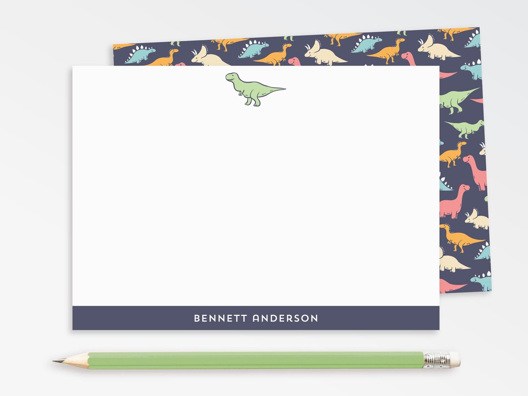 Kids Dinosaur Thank You Note Cards Personalized With Name, Cute ...