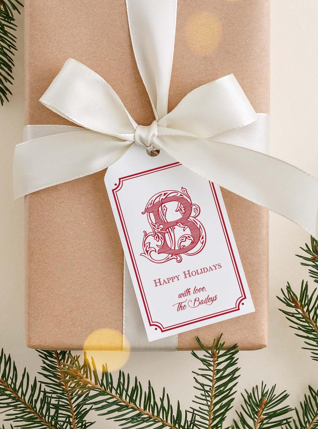 Christmas Gift Tag Monogrammed, Personalized Red Christmas Tag With ...