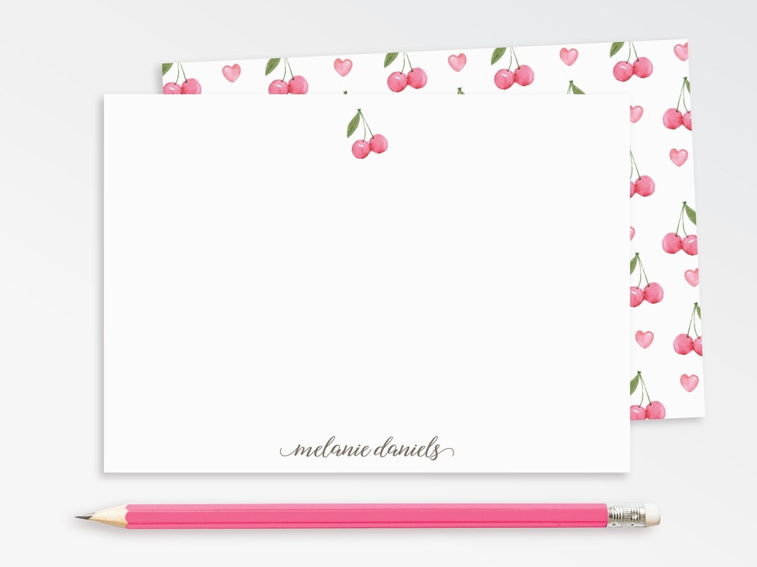 Personalized cherry note cards, custom stationery, cherry thank you ...