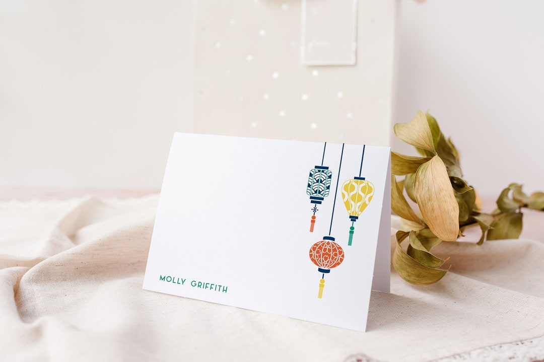Personalized Stationery Set, Chinoiserie Note Cards, Chinese Lanterns ...