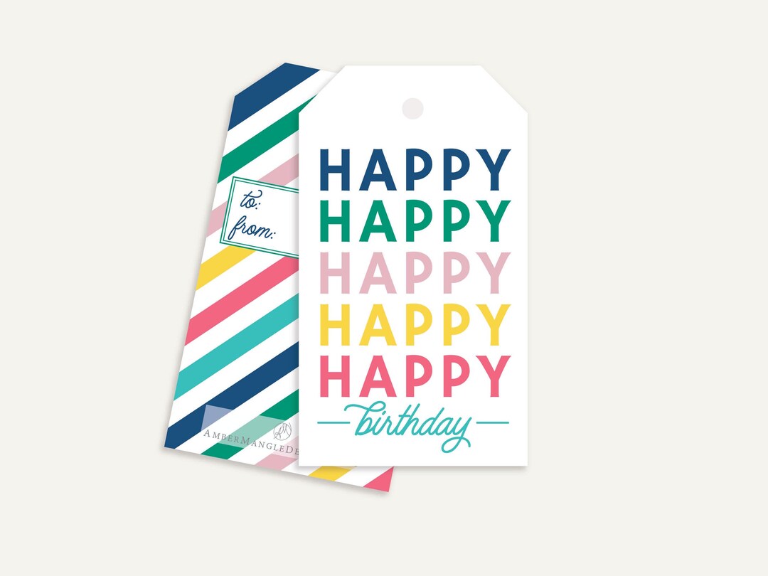 Happy Birthday Gift Tags, Printable Birthday Tags, Colorful Tags, Kids ...