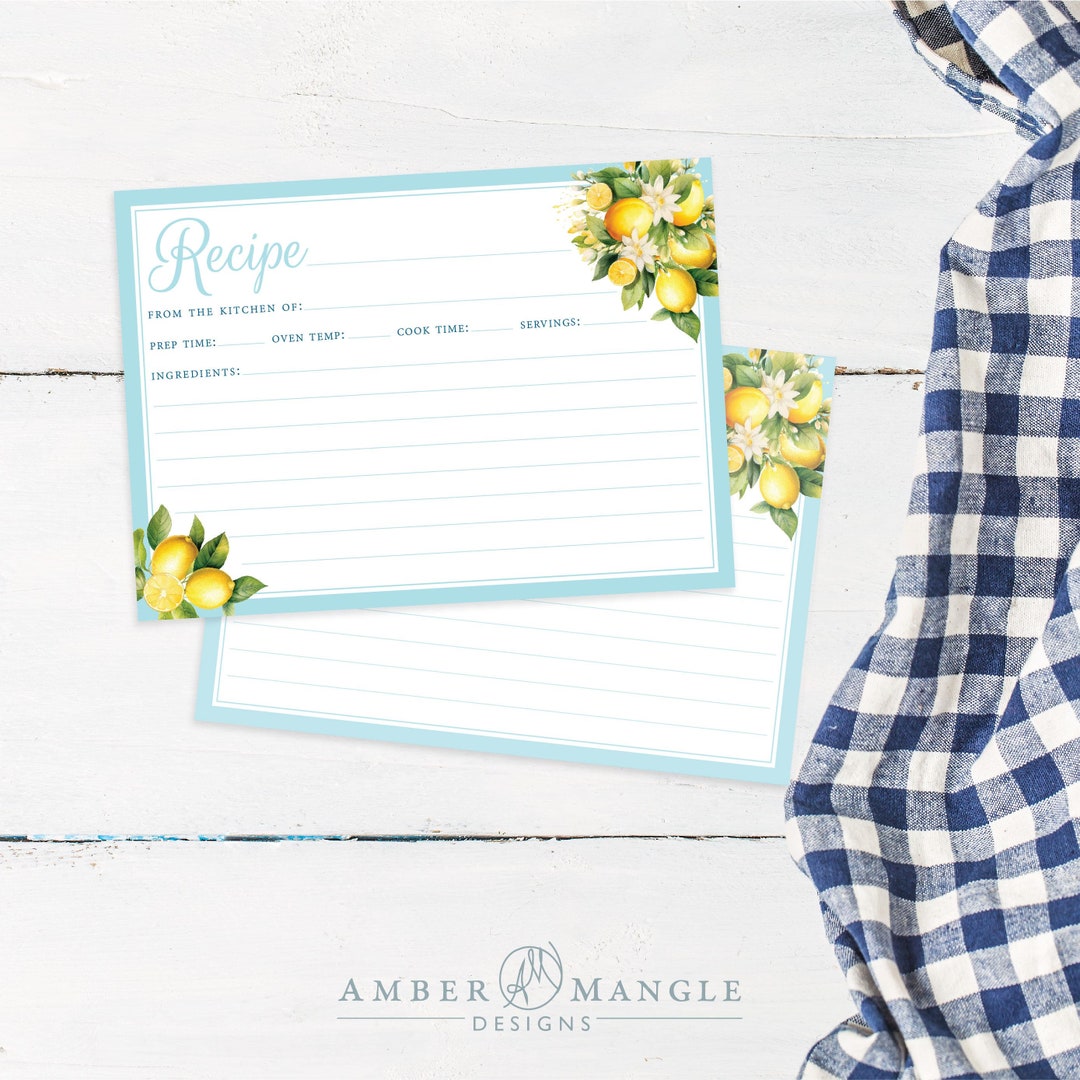 Personalized Lemon Recipe Cards: Watercolor Kitchen Card Set - Etsy