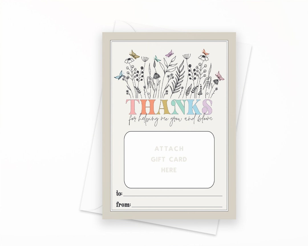 Printable Gift Card Holder, Thank You Gift Teacher Appreciation End of ...