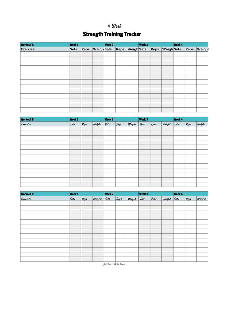 4 Week Strength Training Tracker - Etsy