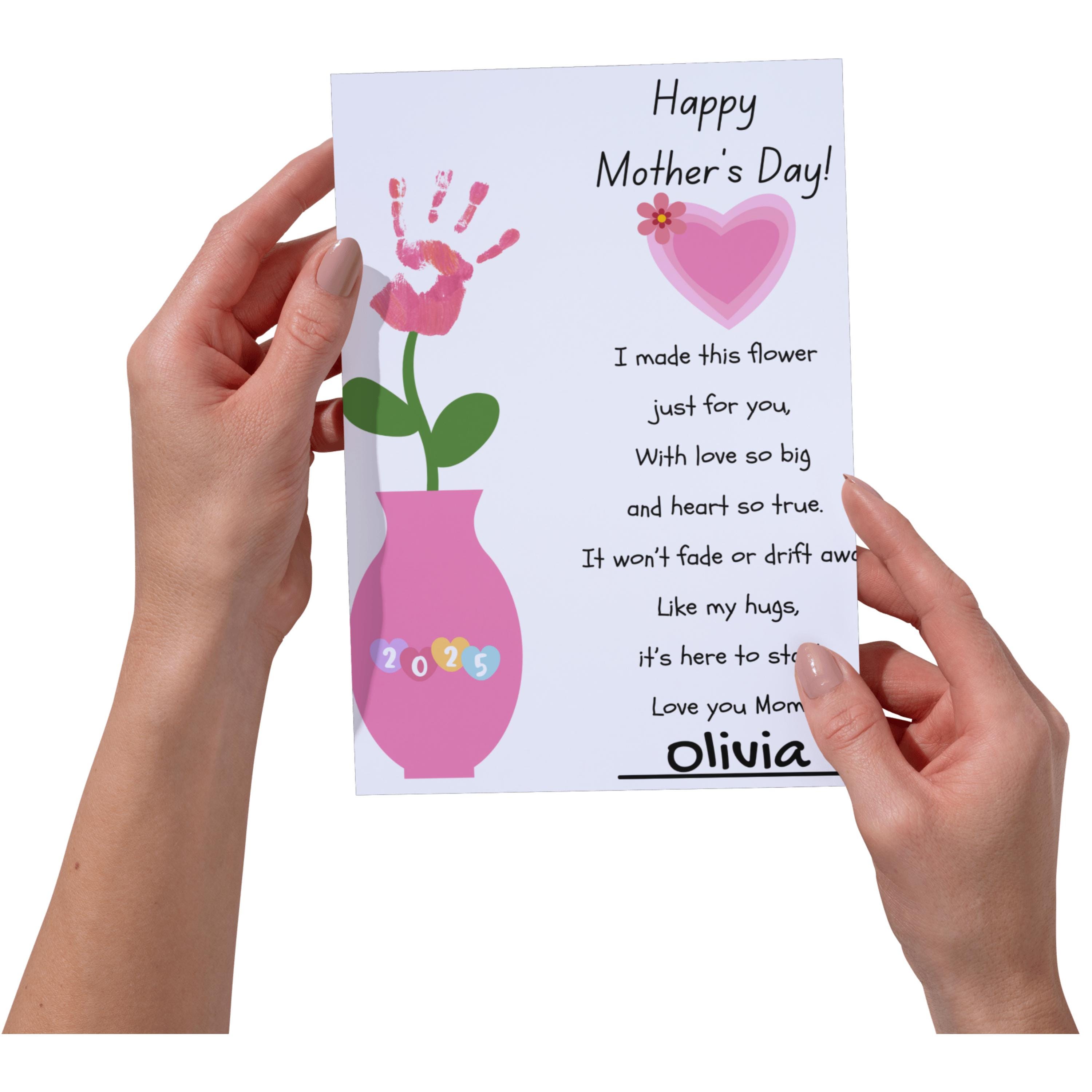 Mother's Day Handprint Craft for Kids, Gift for Mom, Flower Poem ...
