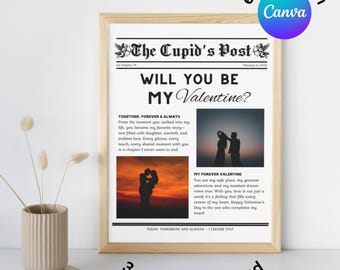 Valentines Cupid Post Newspaper | Editable Canva Template | Will You Be ...