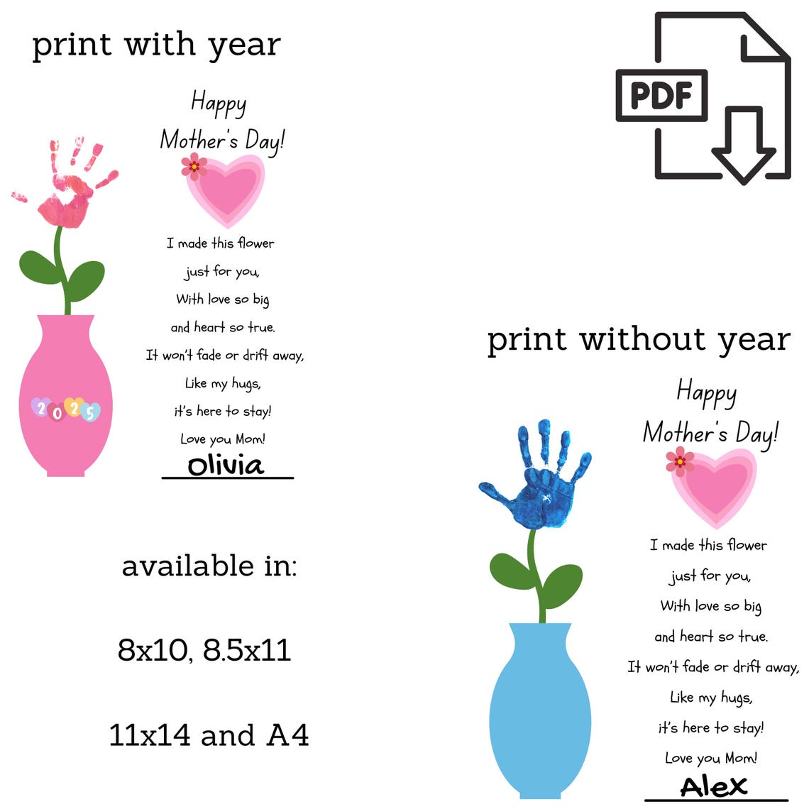 Mother's Day Handprint Craft for Kids, Gift for Mom, Flower Poem ...