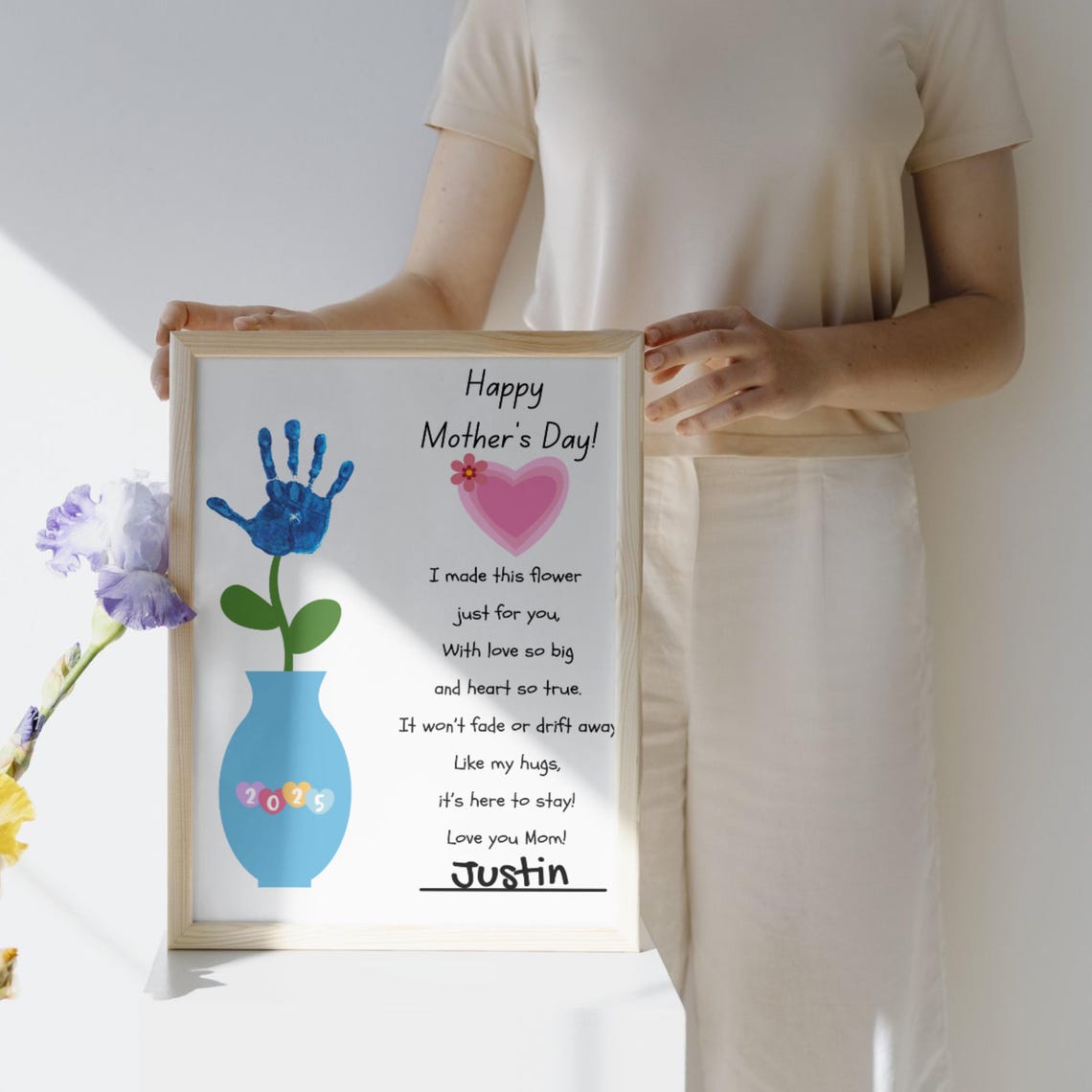 Mother's Day Handprint Craft for Kids, Gift for Mom, Flower Poem ...