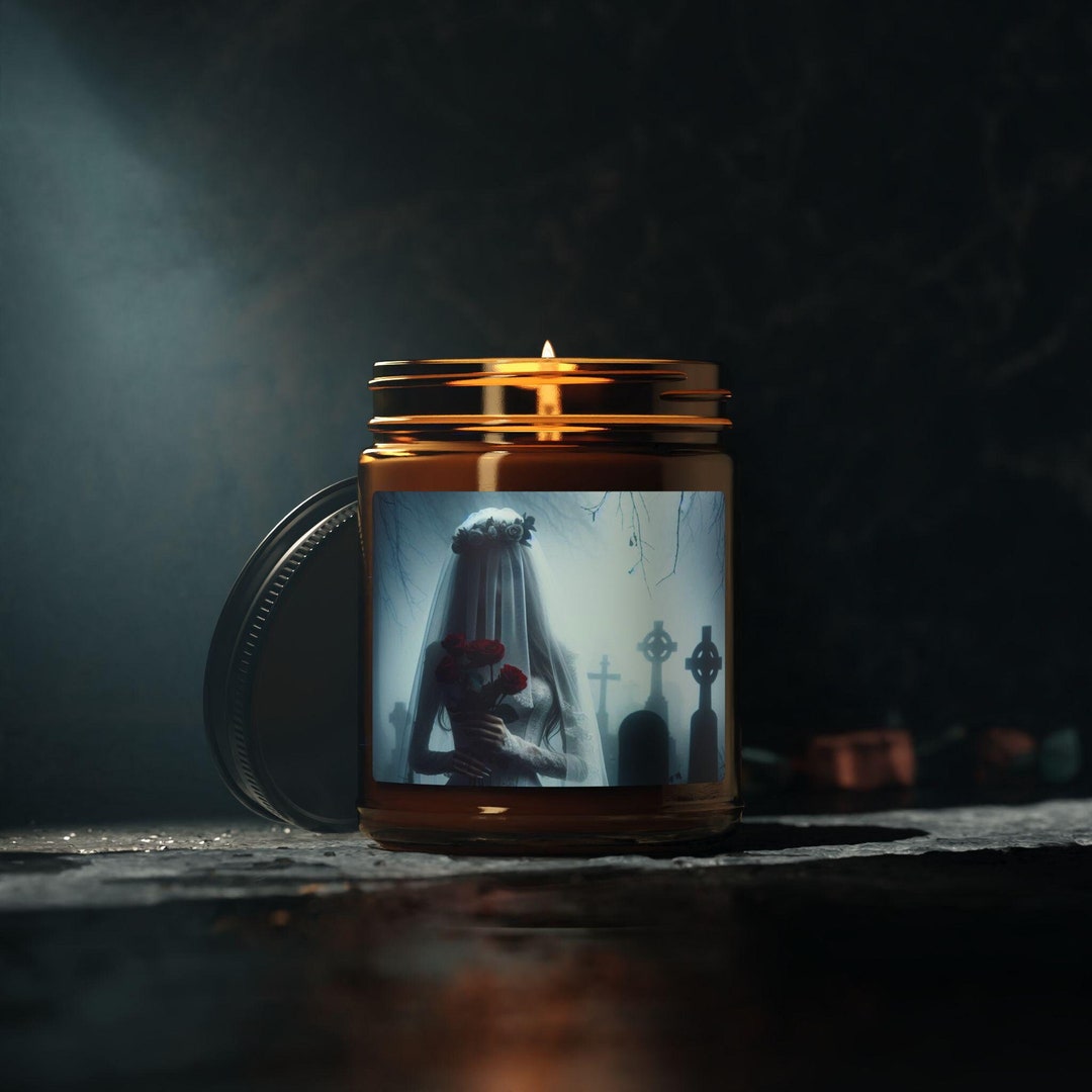 Scented Soy Candle-gothic Corpse Bride With Flowers 9oz Size, Amber Jar ...