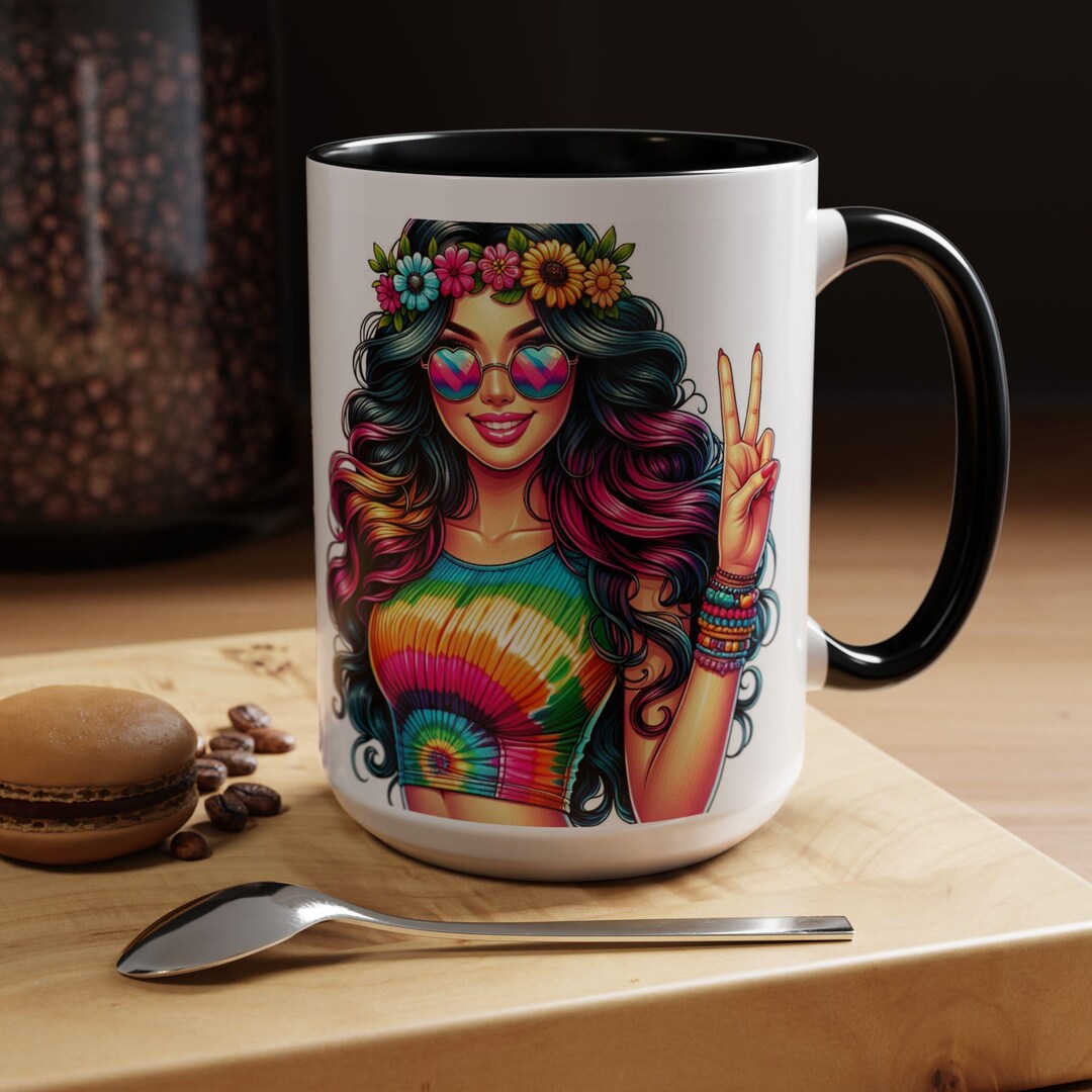 Mug Hippy Girl-peace Coffee Cup - Etsy