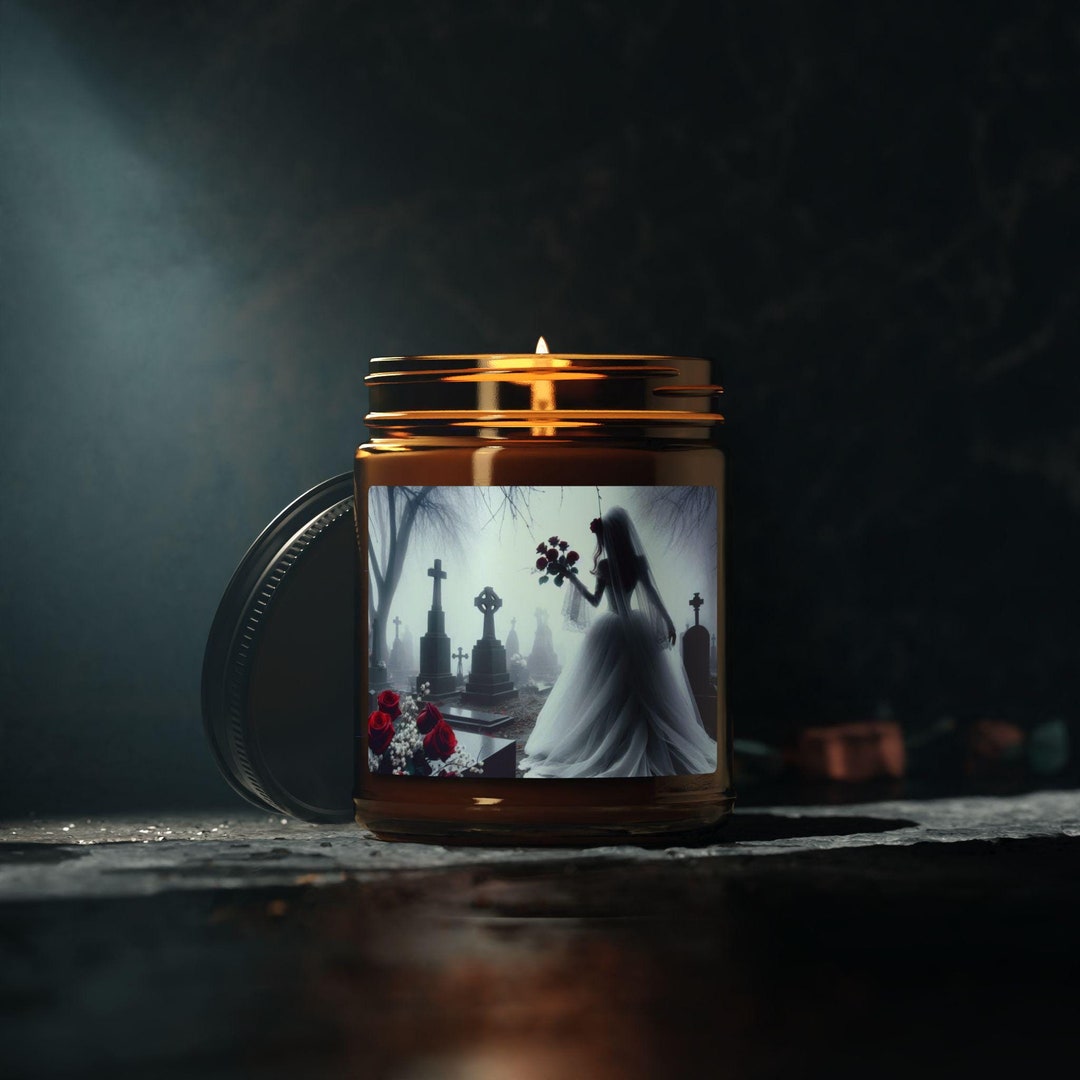 Scented Soy Candle-gothic corpse Bride With Flowers 9oz Size, Amber Jar ...