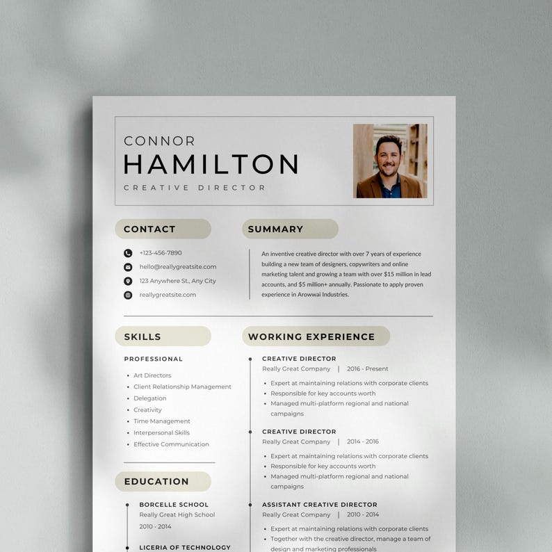 Professional Resume Template: Editable for Word, Google Docs, Canva - Etsy