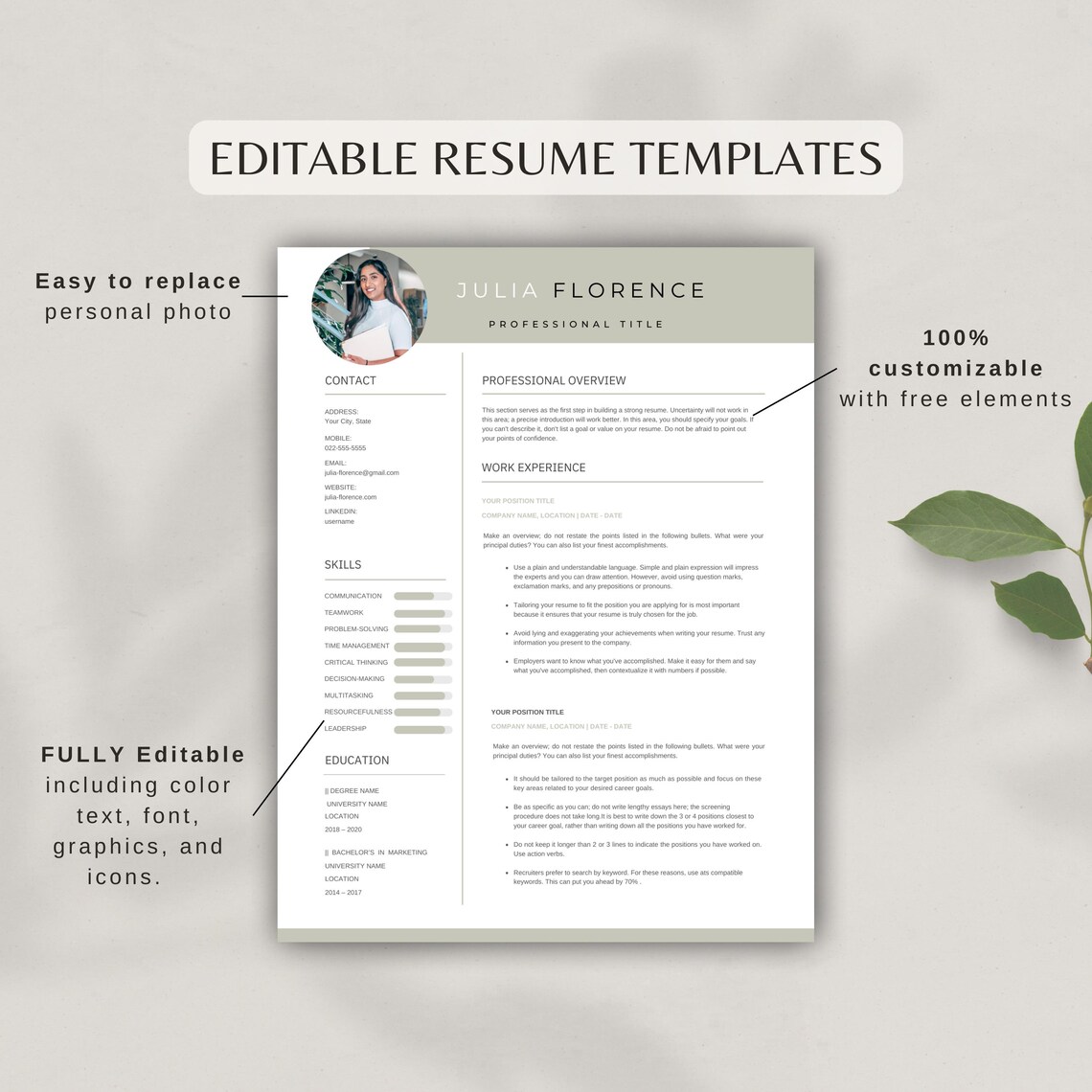 Teacher Resume Template: Professional Education CV Design (instant ...