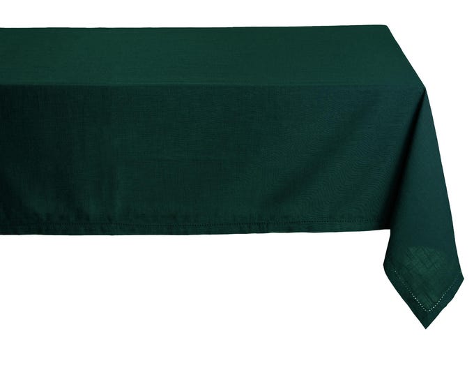 Forest Green Cotton Tablecloth: Hemstitched Christmas Table Linens - Etsy