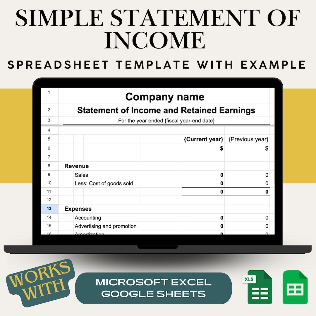 Income Statement | Template Excel Finance Sheet | Instant Download ...