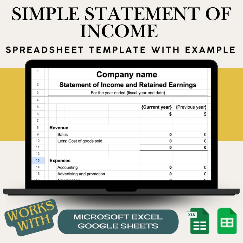 Income Statement | Template Excel Finance Sheet | Instant Download | Editable Printable | Google ...