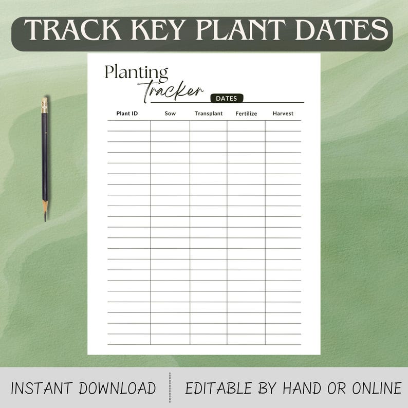 Planting Tracker | Garden Planner PDF Editable | Plant Harvest Tracker ...