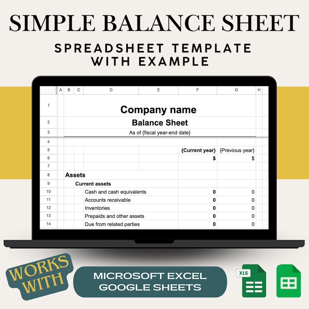 Balance Sheet | Template Excel Finance Sheet | Instant Download ...
