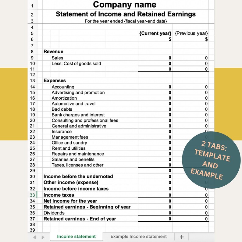 Income Statement | Template Excel Finance Sheet | Instant Download ...