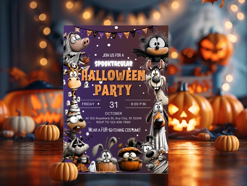 Halloween Animal Costume Party Invitation | Editable Canva Template ...