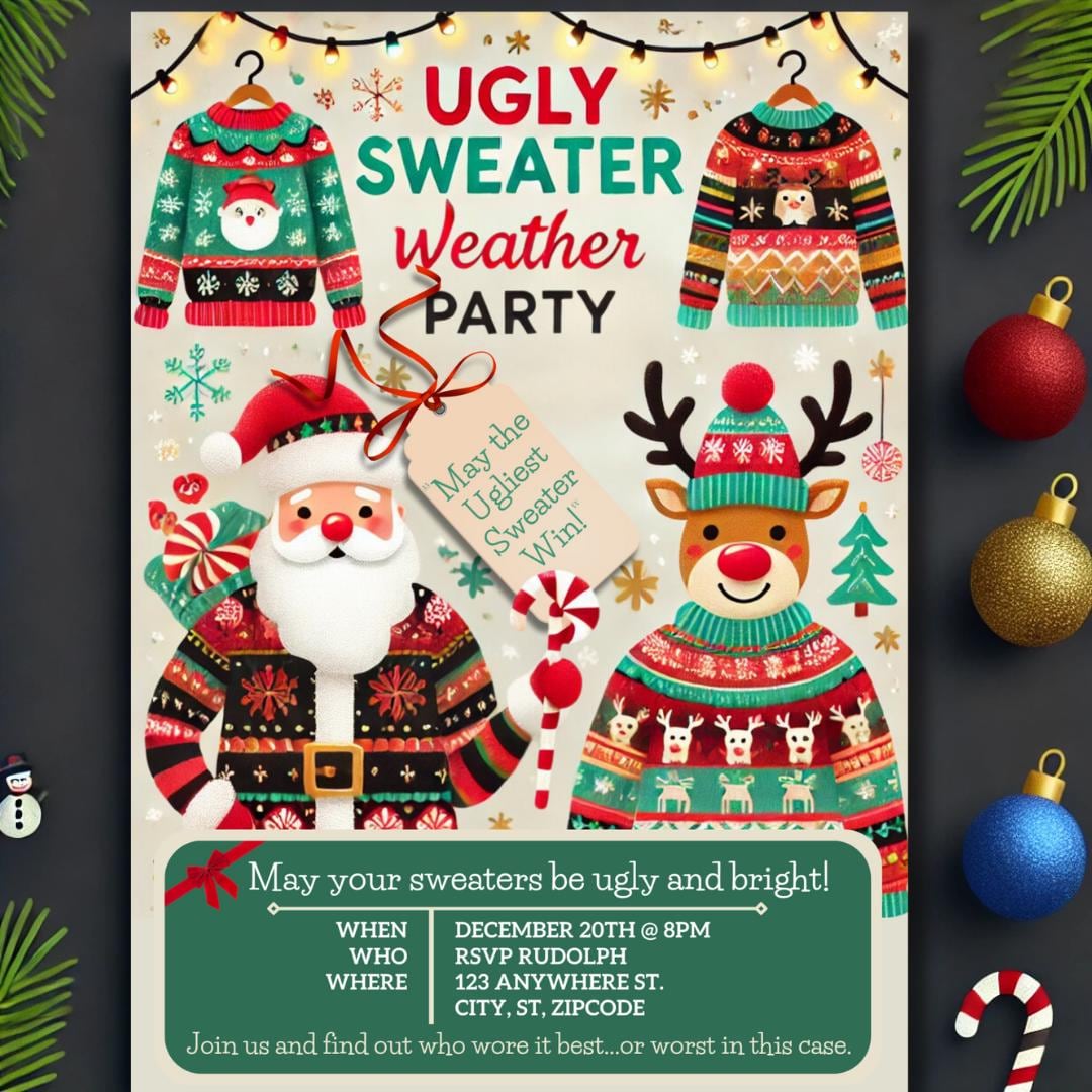 Ugly Sweater Weather Party Invitation | Editable Canva Template | Fun ...