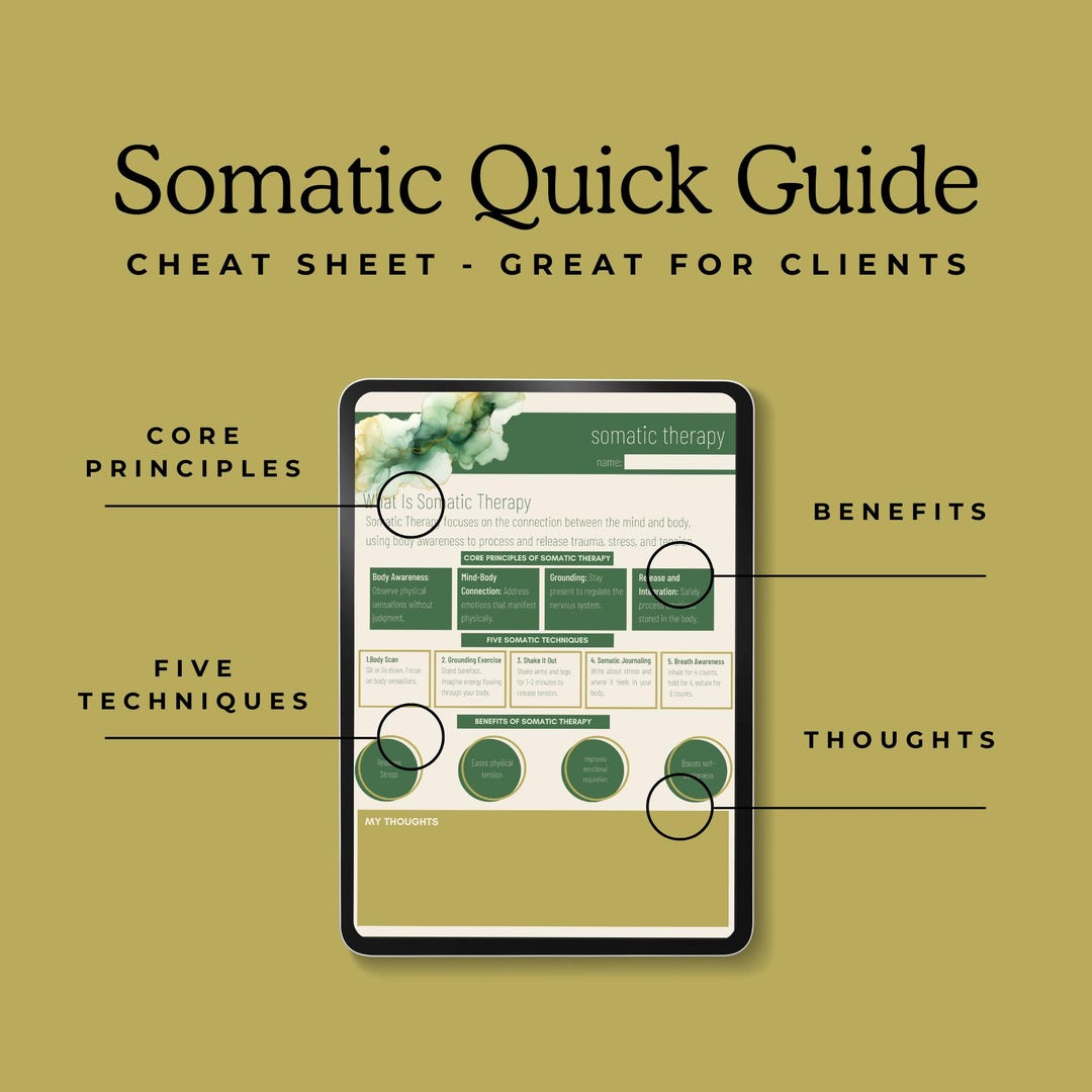 Somatic Therapy Cheat Sheet | Digital Wellness Guide | Stress Relief ...