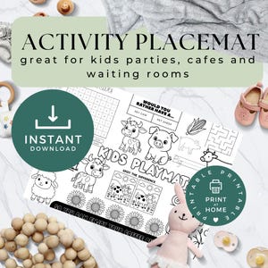 Printable Kids Activity Placemat – Farm Theme Coloring & Games, Party ...