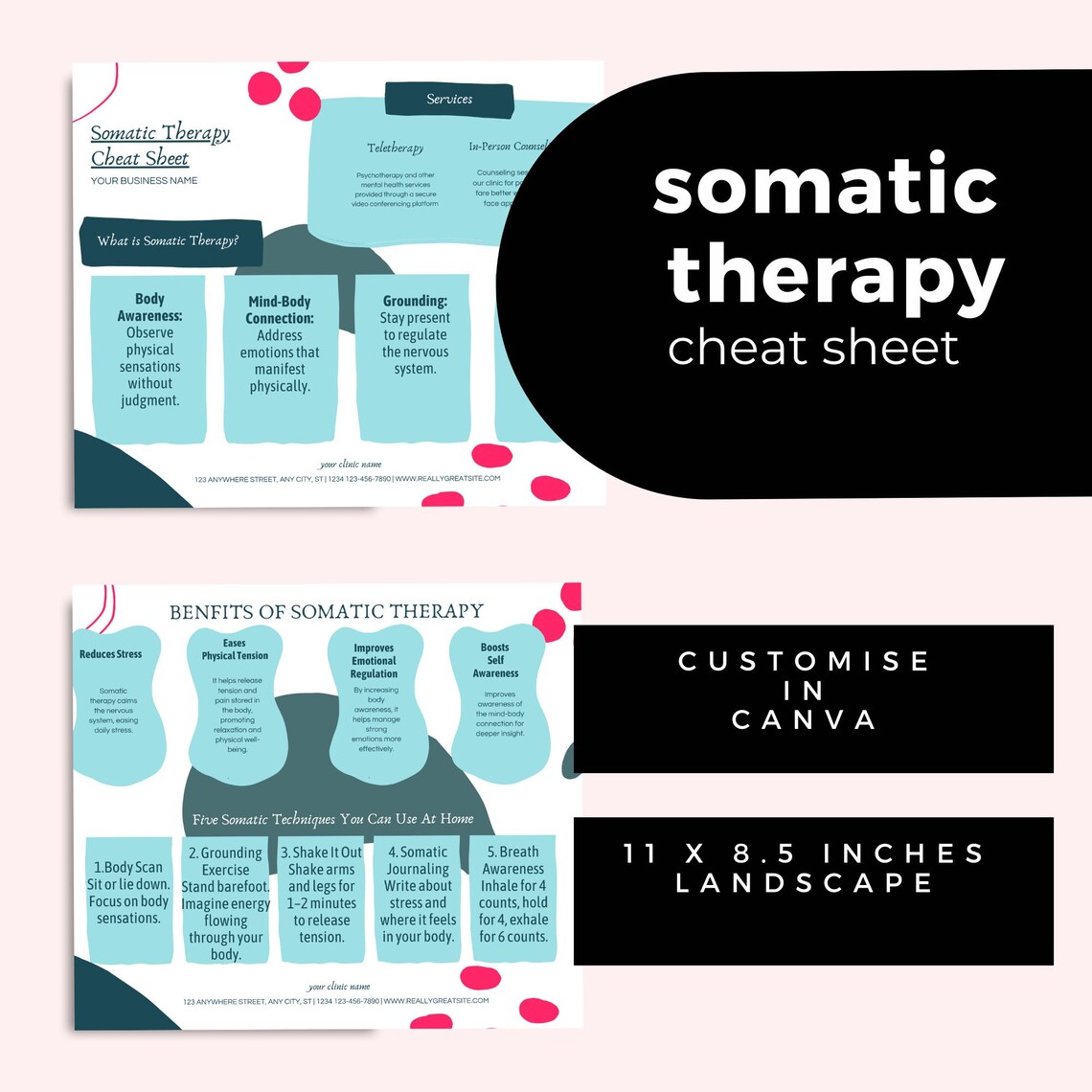 Somatic Therapy Cheat Sheet: Customizable Canva Template (instant ...