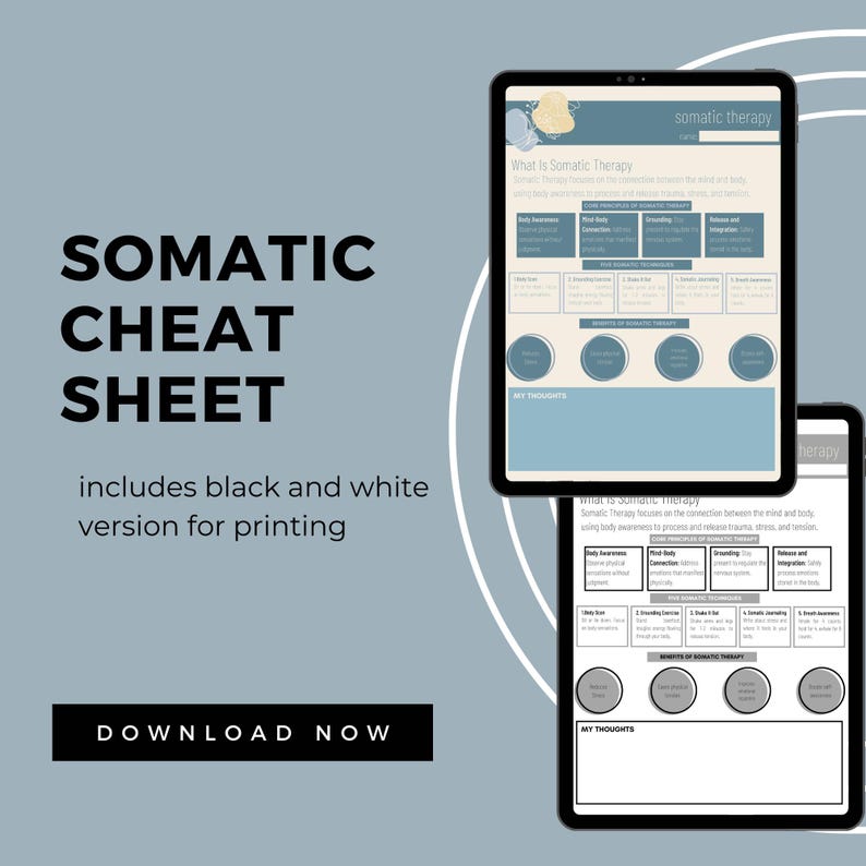 Blue Somatic Therapy Cheat Sheet | Digital Wellness PDF for Stress ...