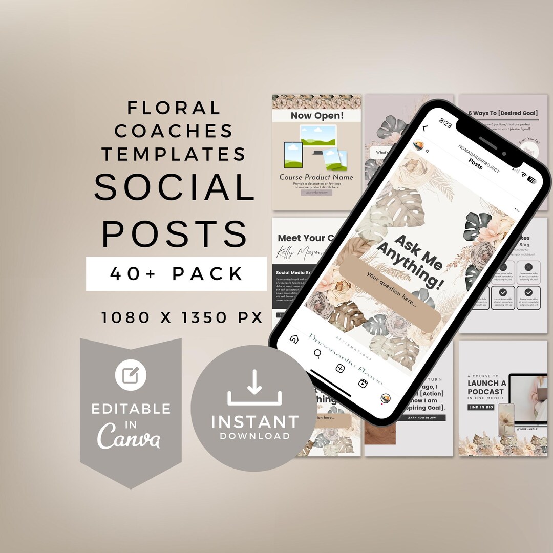 40+ Floral Inspired Instagram Templates for Coaches – Editable Canva ...