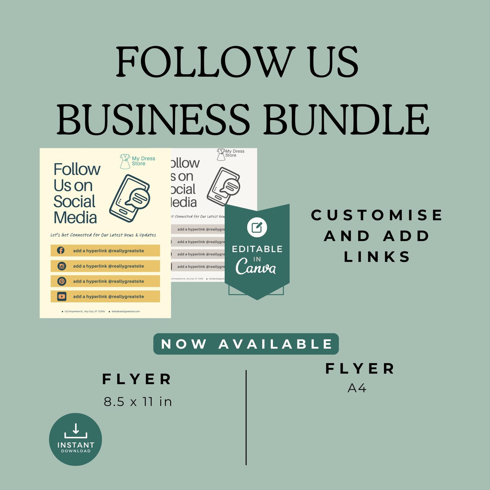 Follow Us on Social Media Flyer - Editable Canva Template in 4 Color ...