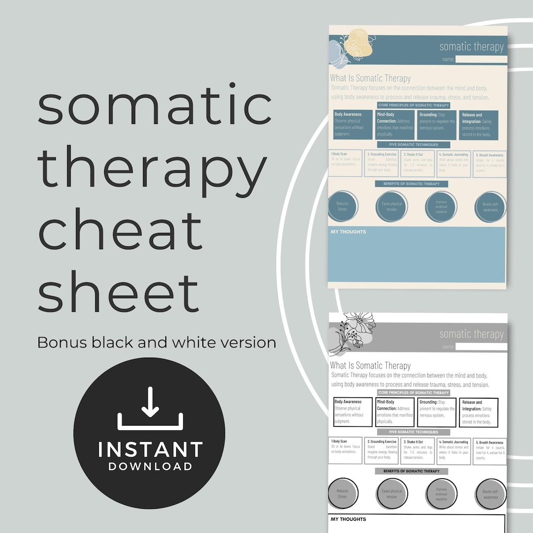 Blue Somatic Therapy Cheat Sheet | Digital Wellness PDF for Stress Relief | Mind-body Healing ...