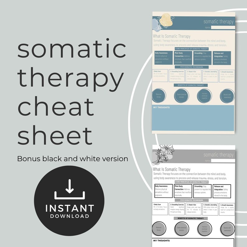Blue Somatic Therapy Cheat Sheet | Digital Wellness PDF for Stress ...