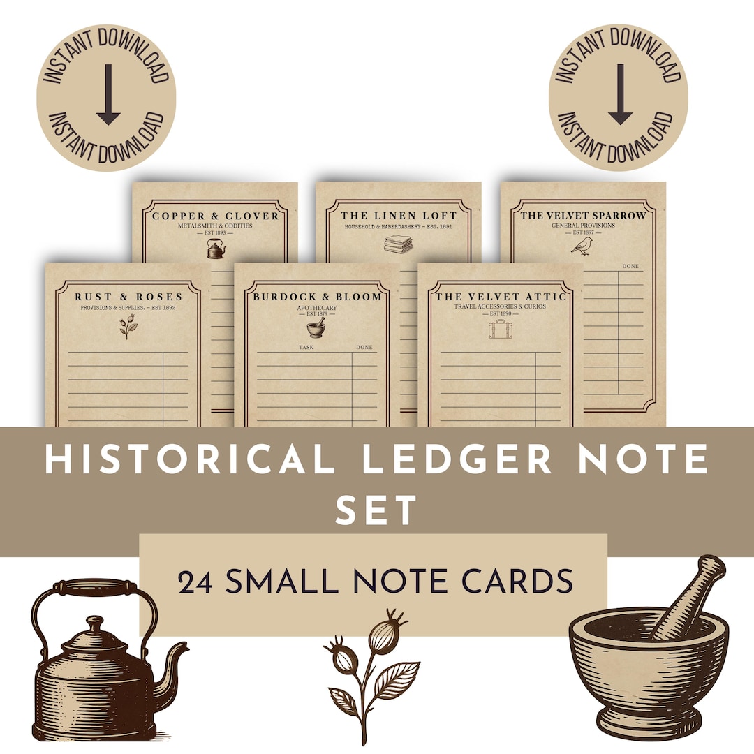 Historical Ledger Note Cards Set, Vintage-inspired Shop Designs for ...