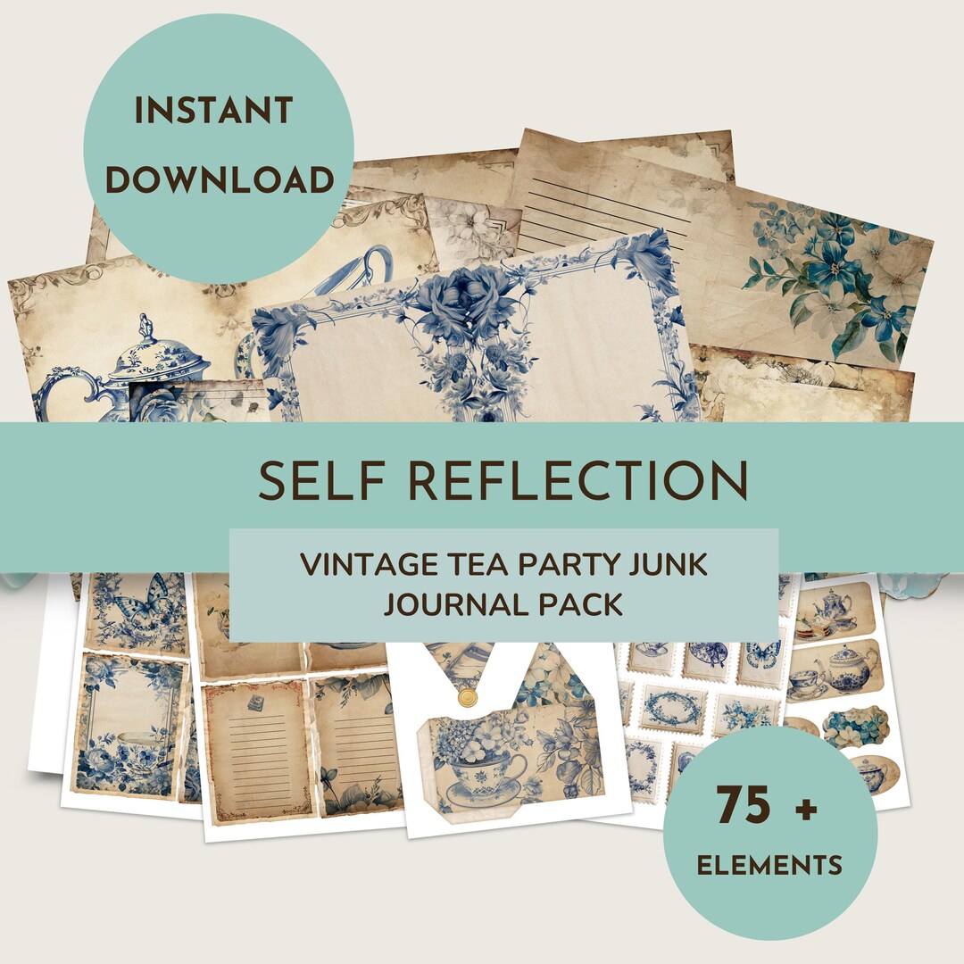 Blue Toile Junk Journal Kit, Delft Inspired Junk Journal Digital ...