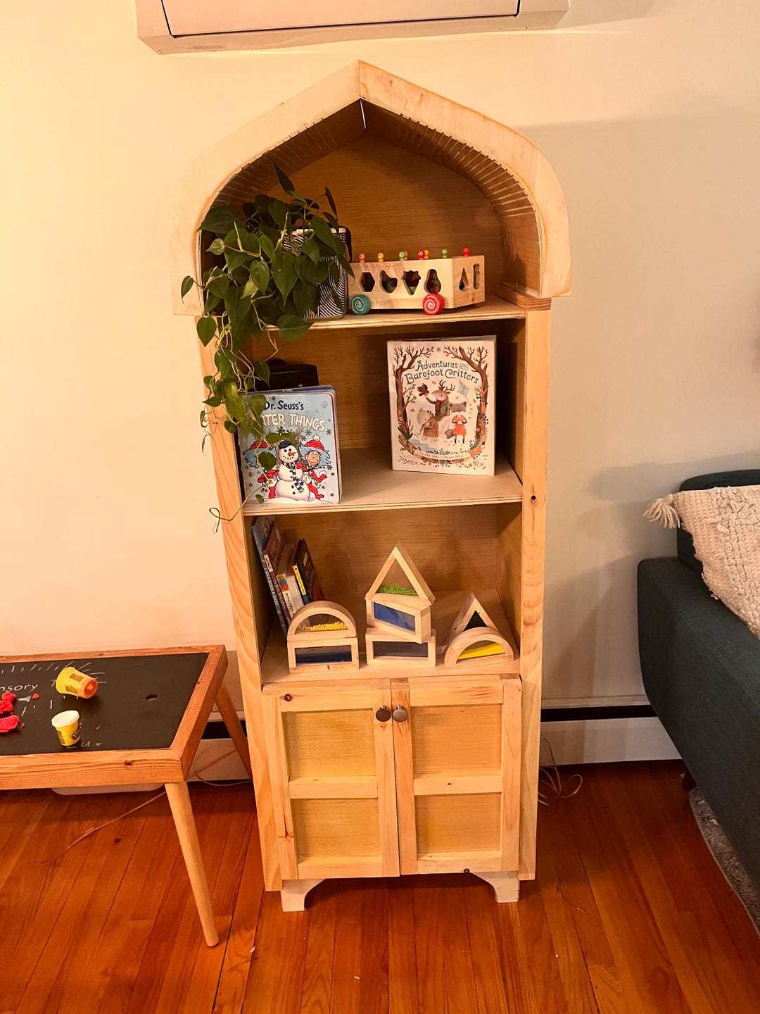 Handmade Wood Bookcase, Customizable Steeple Top Natural Stain Book ...
