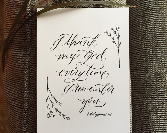 Philippians 1:3 Hand-lettered Scripture Print Bella Scriptura ...