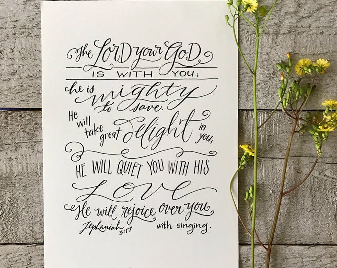 Zephaniah 3:17 Hand-lettered Scripture Print Bella Scriptura Collection ...
