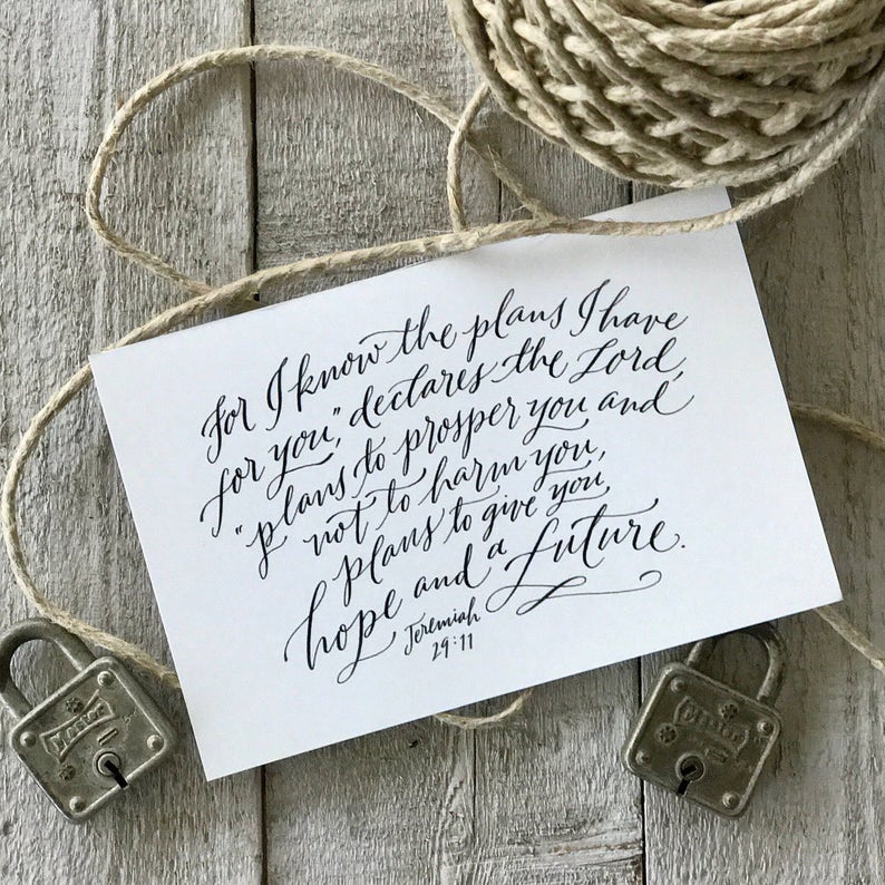 Jeremiah 29:11 Hand-lettered Scripture Print Bella - Etsy